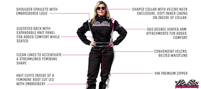 Racechick - FIERCE Women's Auto Racing Suit SFI 3.2A/1 (Black/White)