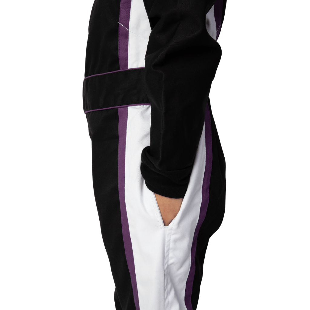 Women's Racing Fire Suit Black Purple | SFI 3.2A/1 Certified FR Cotton Suit