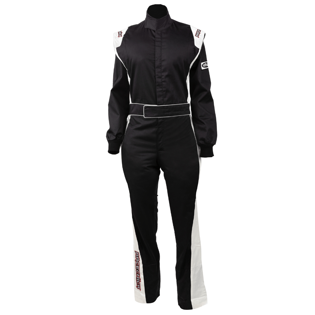Women's Racing Fire Suit Black White | SFI 3.2A/1 Certified FR Cotton Suit